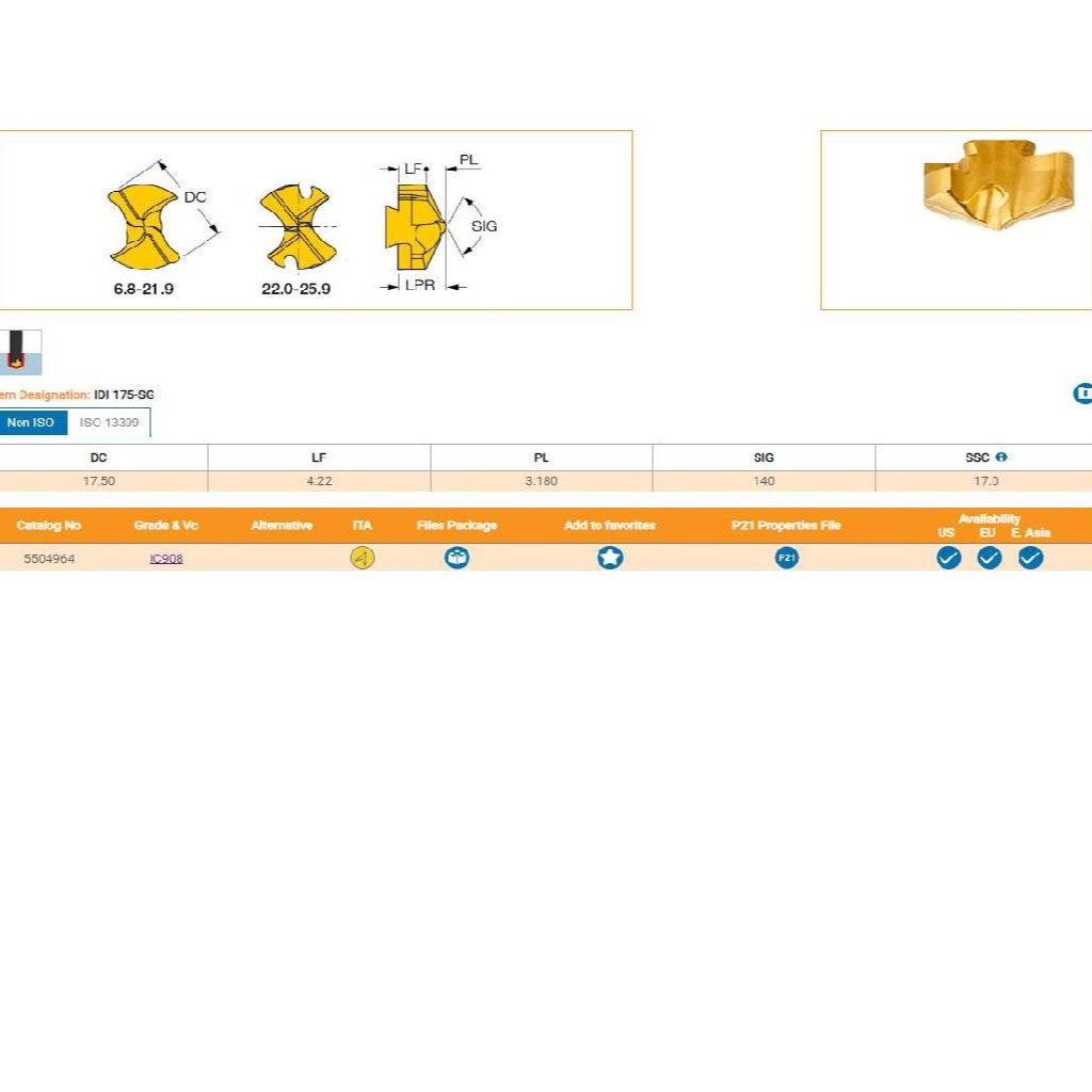 Iscar(Ingersoll) DCM Drill Heads IDI 175-SG IC908 (Original) | Shopee ...