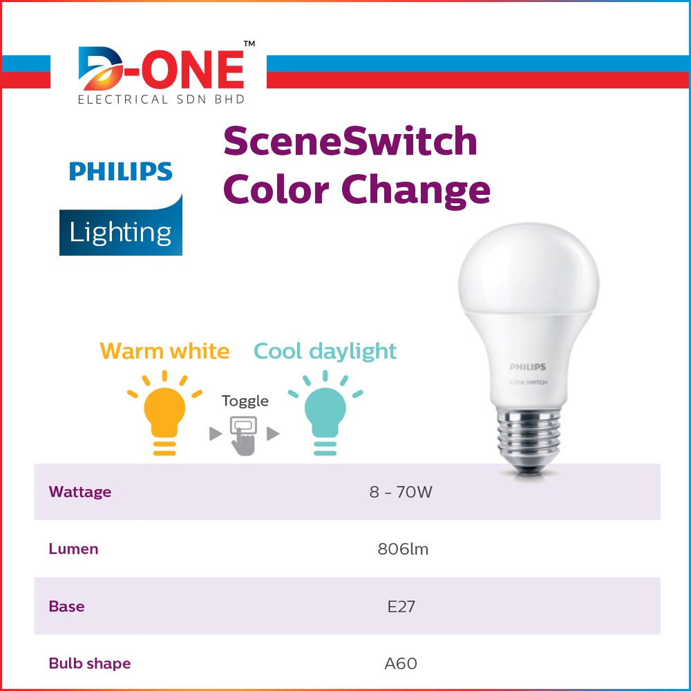 Philips 9.5W LED Bulb - SceneSwitch Color Change ( 2 COLOURS BULB, ie ...