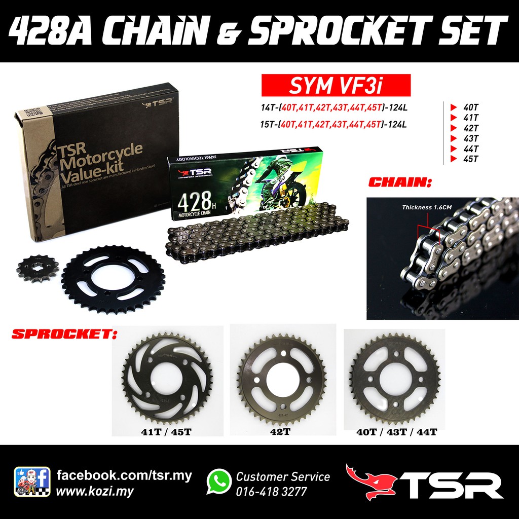 TSR 428H Chain & Sprocket Set SYM VF3i | Shopee Malaysia