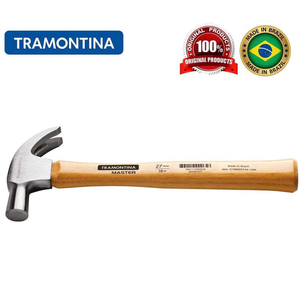 TRAMONTINA 27mm Hammer w polished wood handle / claw hammer | Shopee ...