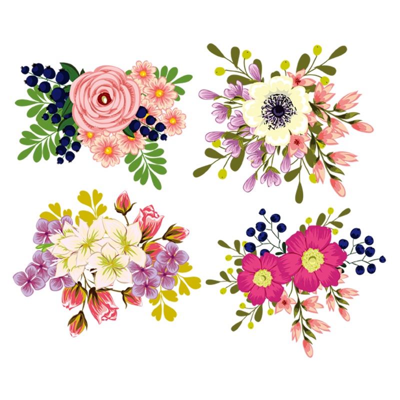4Pcs/Set Flower Patches New Design Heat Transfer Washable Clothing Deco ...