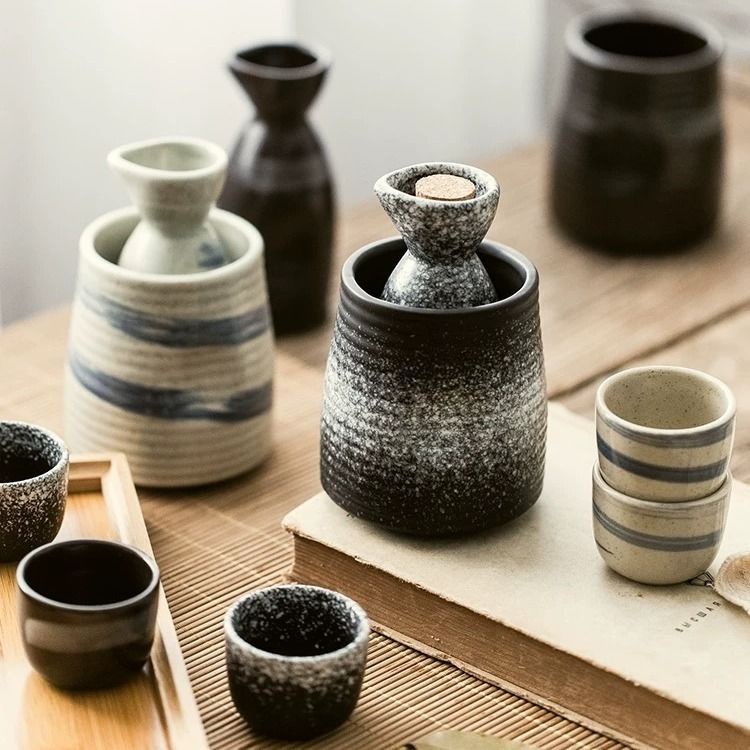 Japanese-Style Ceramic Sake Wine Set sake cup set Warmer Hot Kettle ...