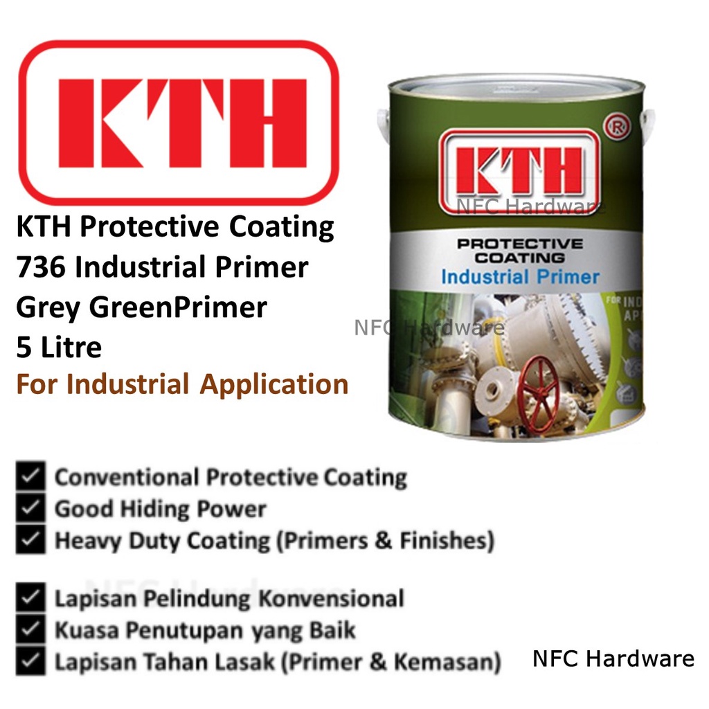 KTH Grey Green Oxide Primer (736) 5 Litre (Cat Primer Kelabu Hijau ...