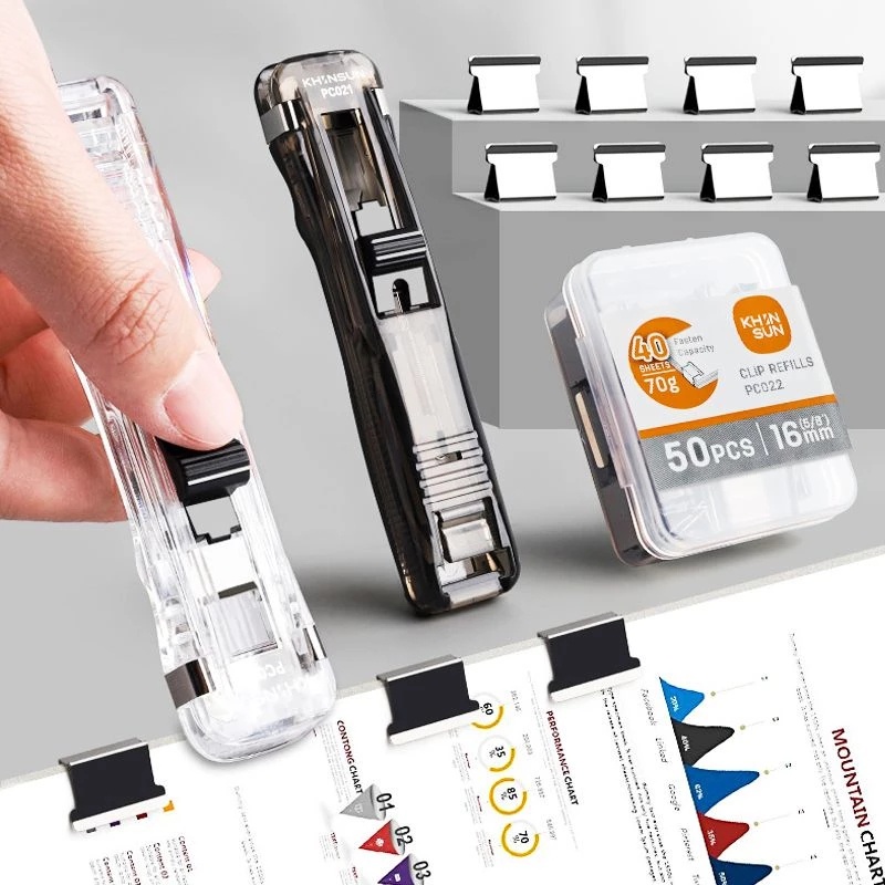 Khinsun Hand Paper Clipper With Refills Metal Stapler Paper Clips For ...