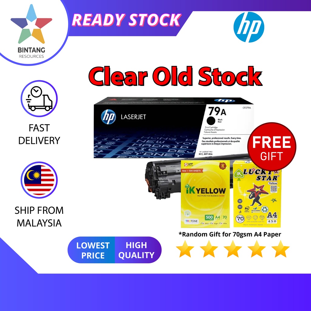 [Free A4 Paper IK Yellow / Lucky Star] HP 79A Black Original LaserJet Toner Cartridge (CF279A ...