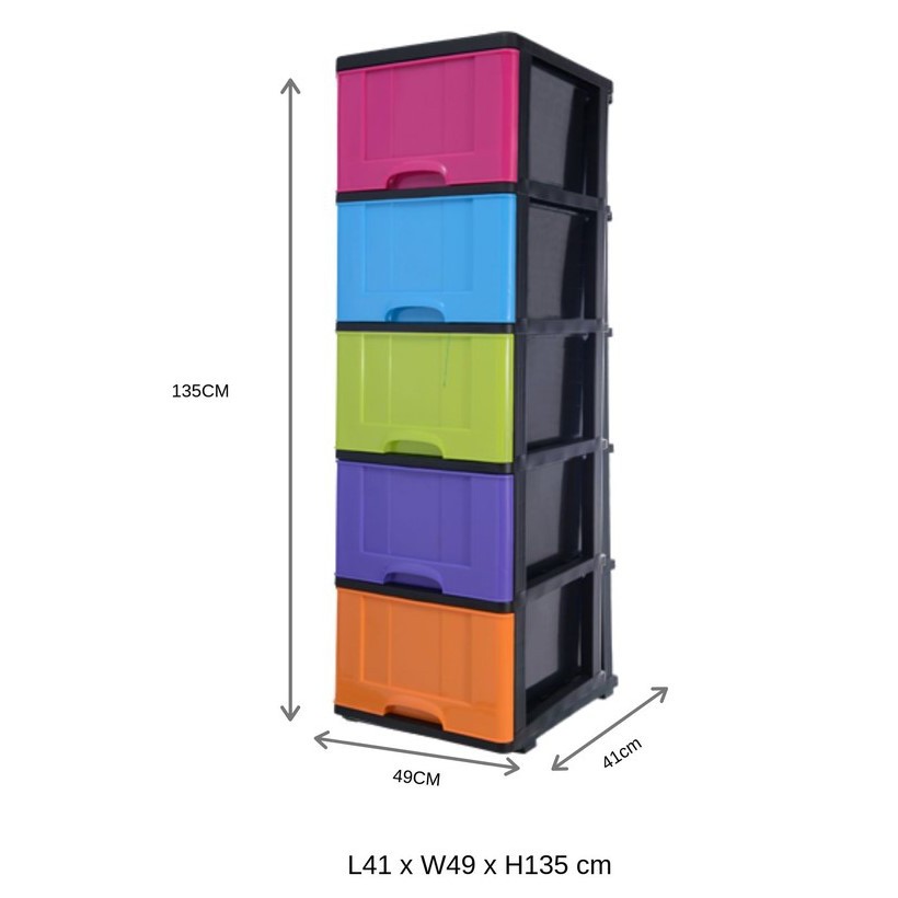 Laci Plastic 5 Tingkat(L41 x W49 x H135 )/ 5 Tiers Plastic Drawer(L41 x ...