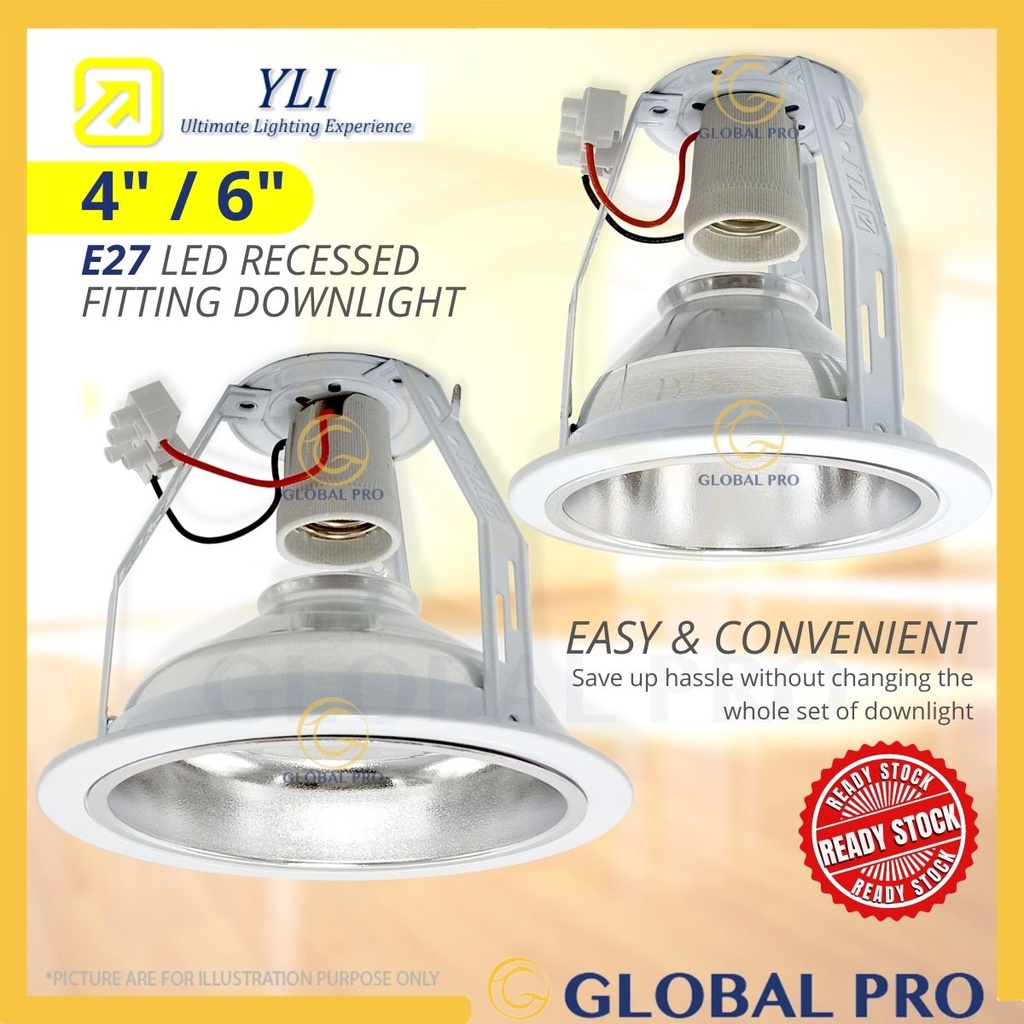 YLI 4" / 6" LED Recessed ES27 Fitting LED Downlight suits E27 LED Bulb ...