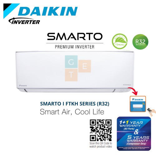 Daikin R32 Smarto Premium Wall Mounted Ftkh Series 1 0hp 2 0hp New
