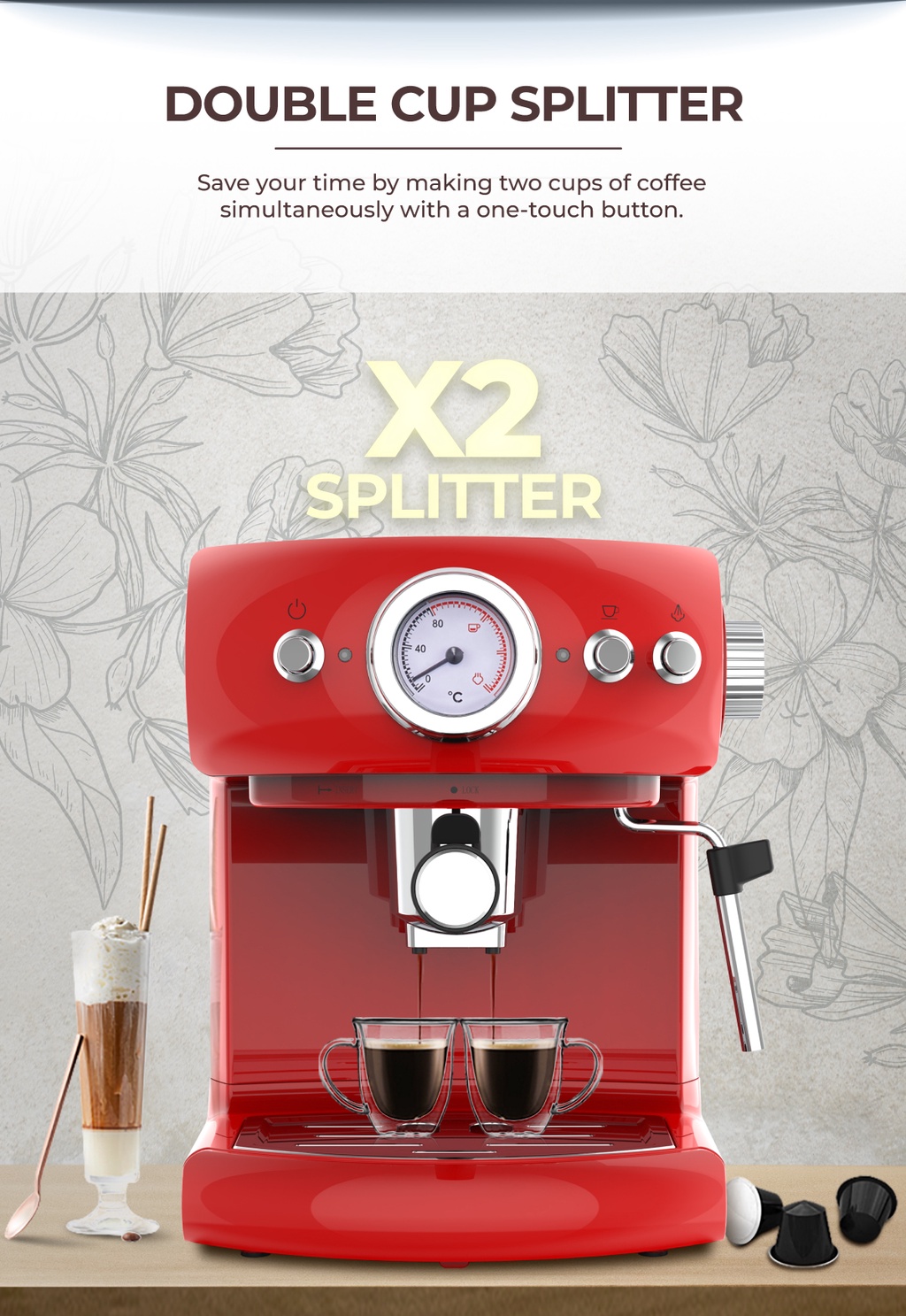 PerySmith 20BAR Espresso Coffee Machine Retro Series RT2000 | Shopee ...