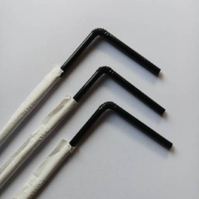 HITAM PUTIH Black Flexible Plastic Straws Wrapped In White Paper 500pcs ...