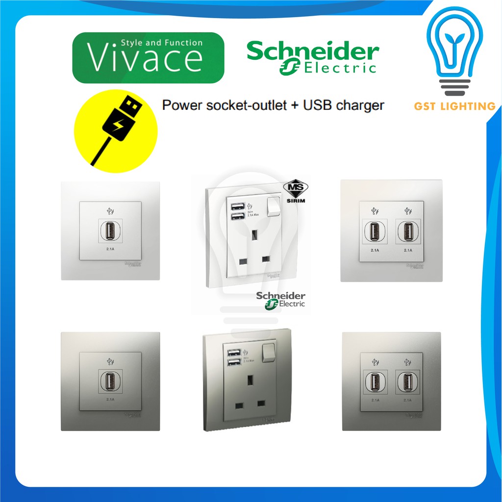 Schneider Electric KB15USB Vivace 13A Switched Socket Outlet with Build ...