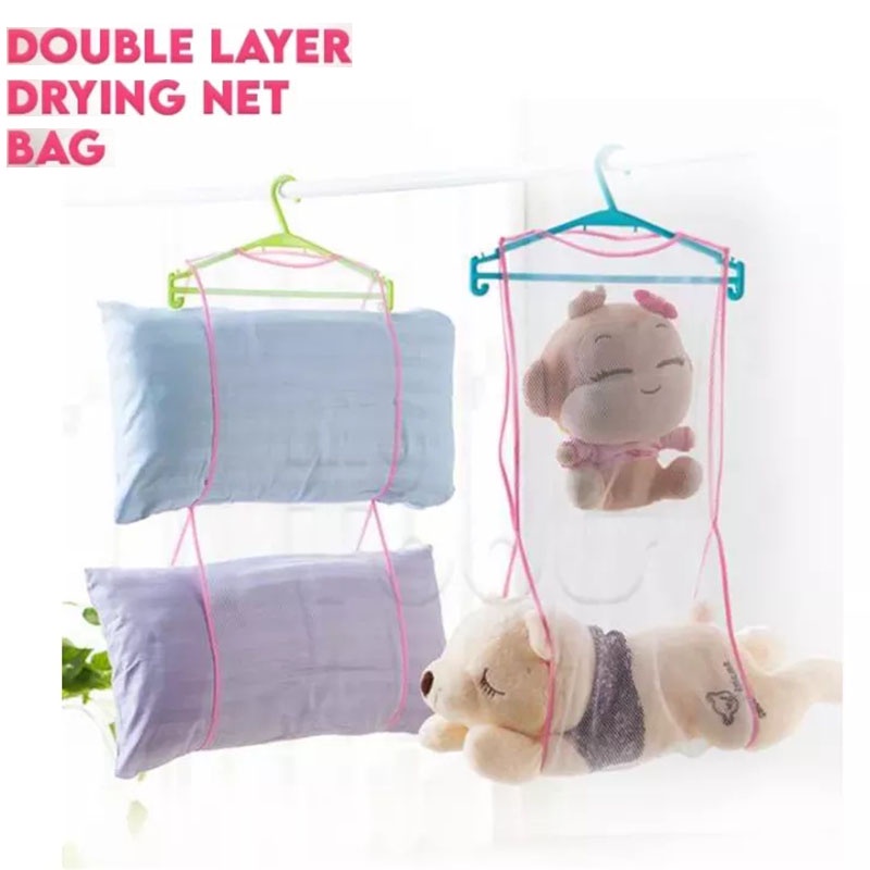 Double Layers Pillow Rack Soft Toy Drying Hanging Web Holder Folding ...