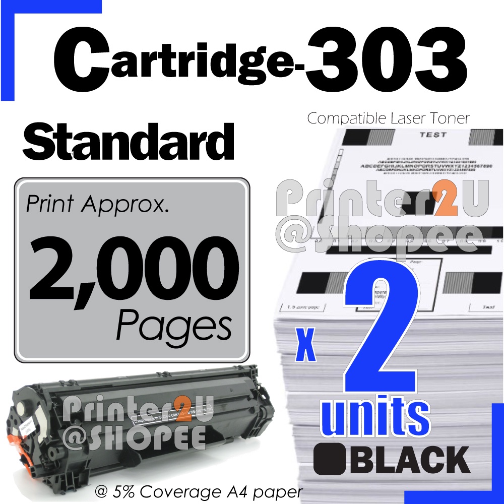 2x Cartridge 303 CRG303 CRG 303 Cart 303 Compatible to Canon LBP 2900 ...