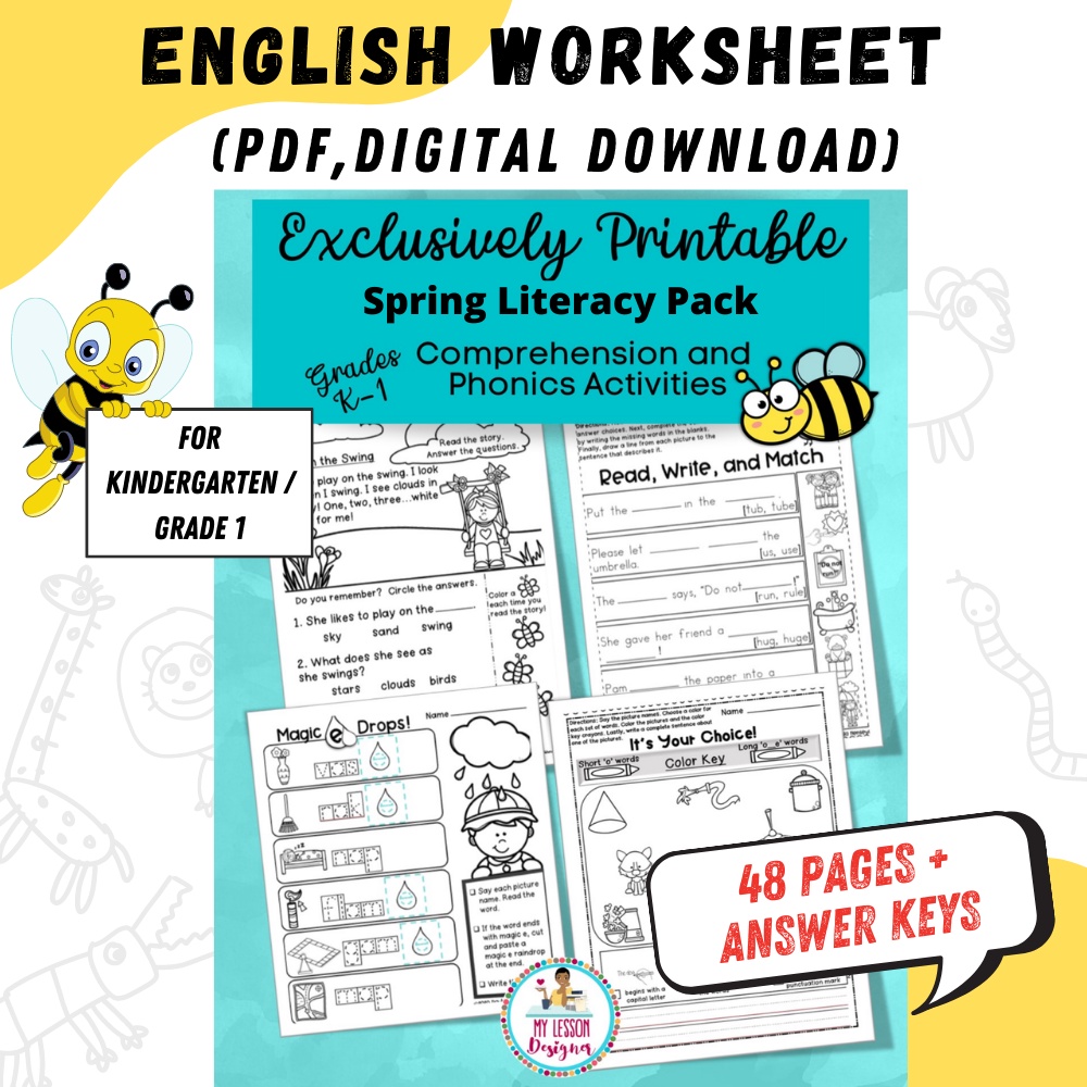 Kindergarten Preschool English Literacy Pack - Comprehension & Phonics ...