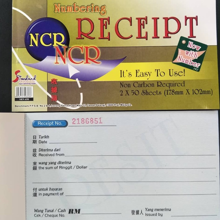 Standard Carbonless Official Receipt / Resit Rasmi NCR 2ply (25set ...