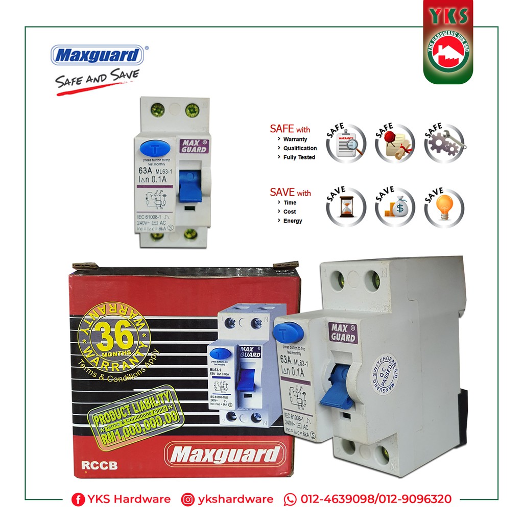 MAXGUARD ELCB 63A 2 Pole 100mA - SIRIM APPROVED | Shopee Malaysia