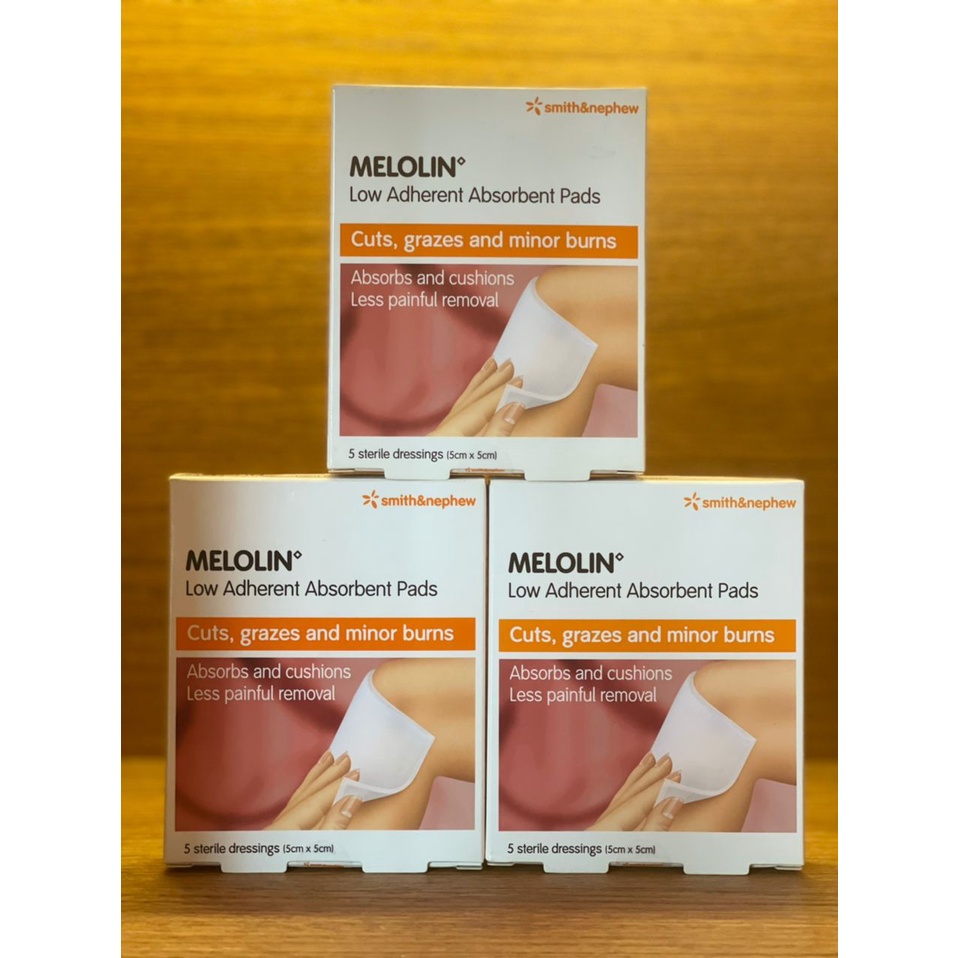 MELOLIN LOW ADHERENT ABSORBENT PADS STERILE DRESSINGS (5CM X5CM) 5 PCS ...