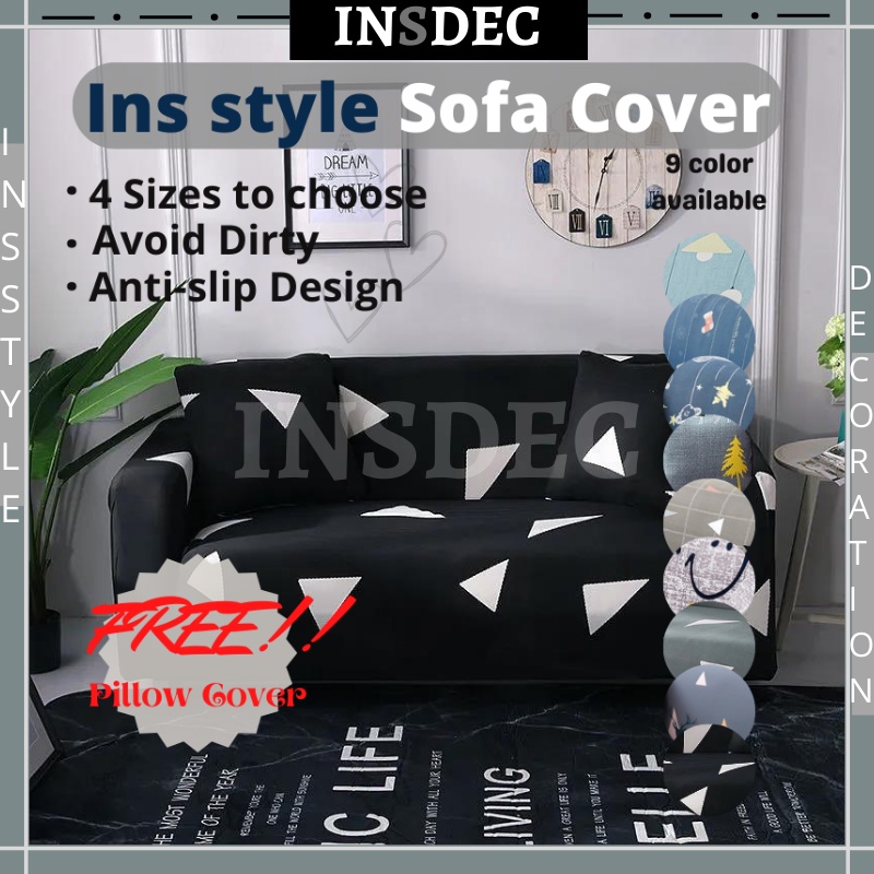 INS Sofa Cover Sarung Sofa 1/2/3/4 Seat Sofa Cover Simple Cute ins ...