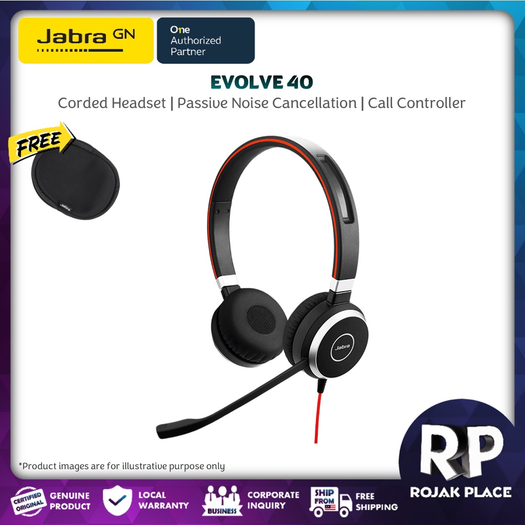 Jabra Evolve 40 Stereo Professional Wired USB Corded Headset for Conference Calls with Noise ...