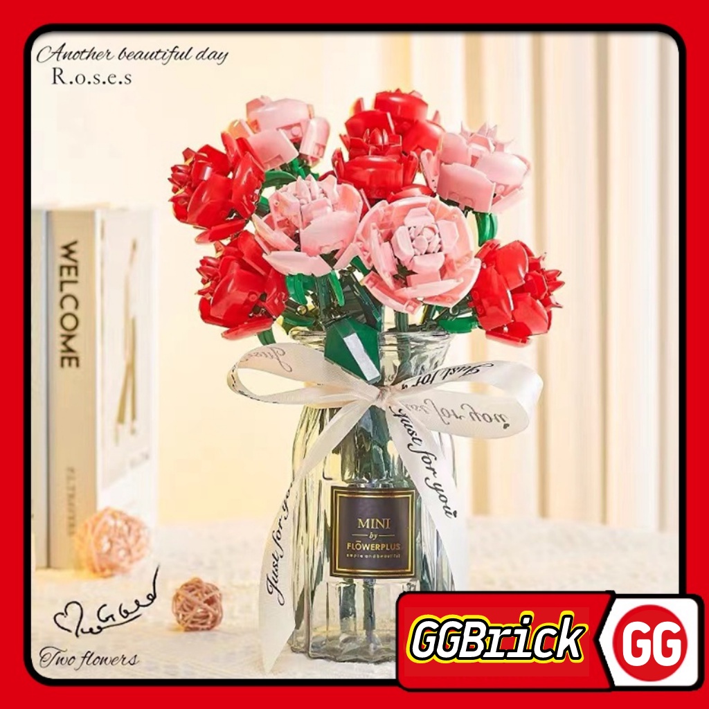 Ready Stock Building Blocks Rose Compatible with Flower Creative DIY ...