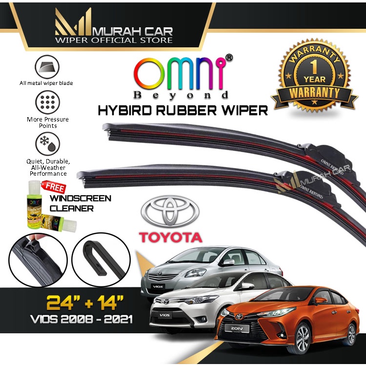 Toyota Vios 2008 - Present ( NCP93 NCP150 NCP151 ) Omni Beyond HYBIRD Rubber Wiper Blade (1 Set ...