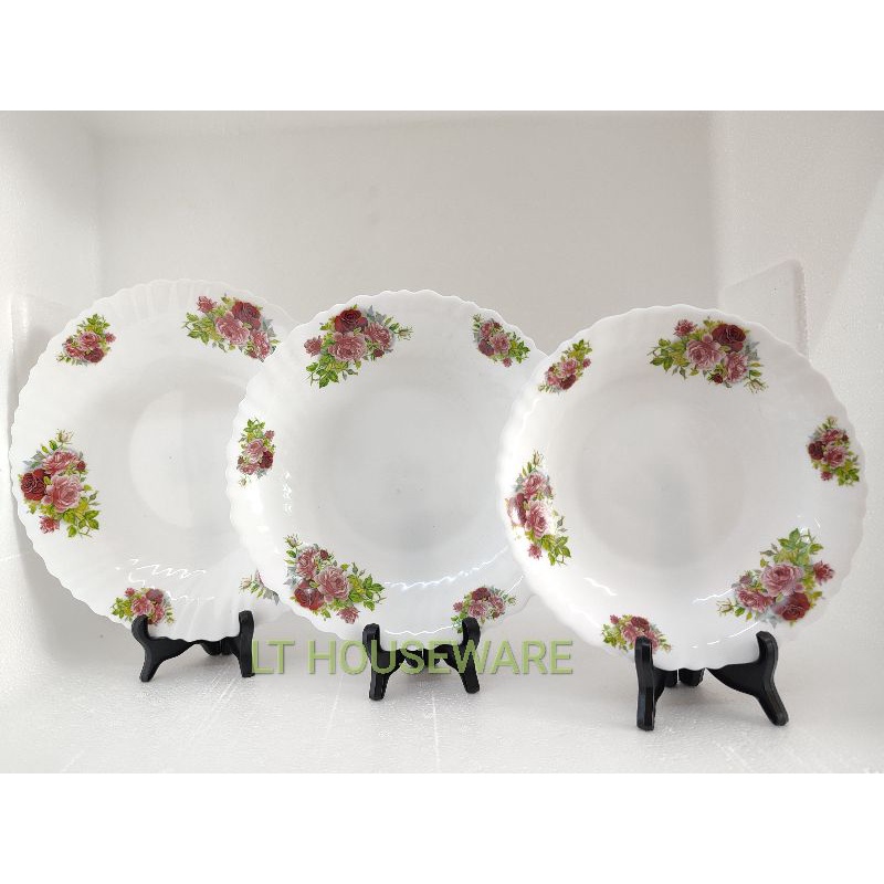 OPAL GLASSWARE with Vintage flora Sweet Rose / pinggan / mangkuk ...
