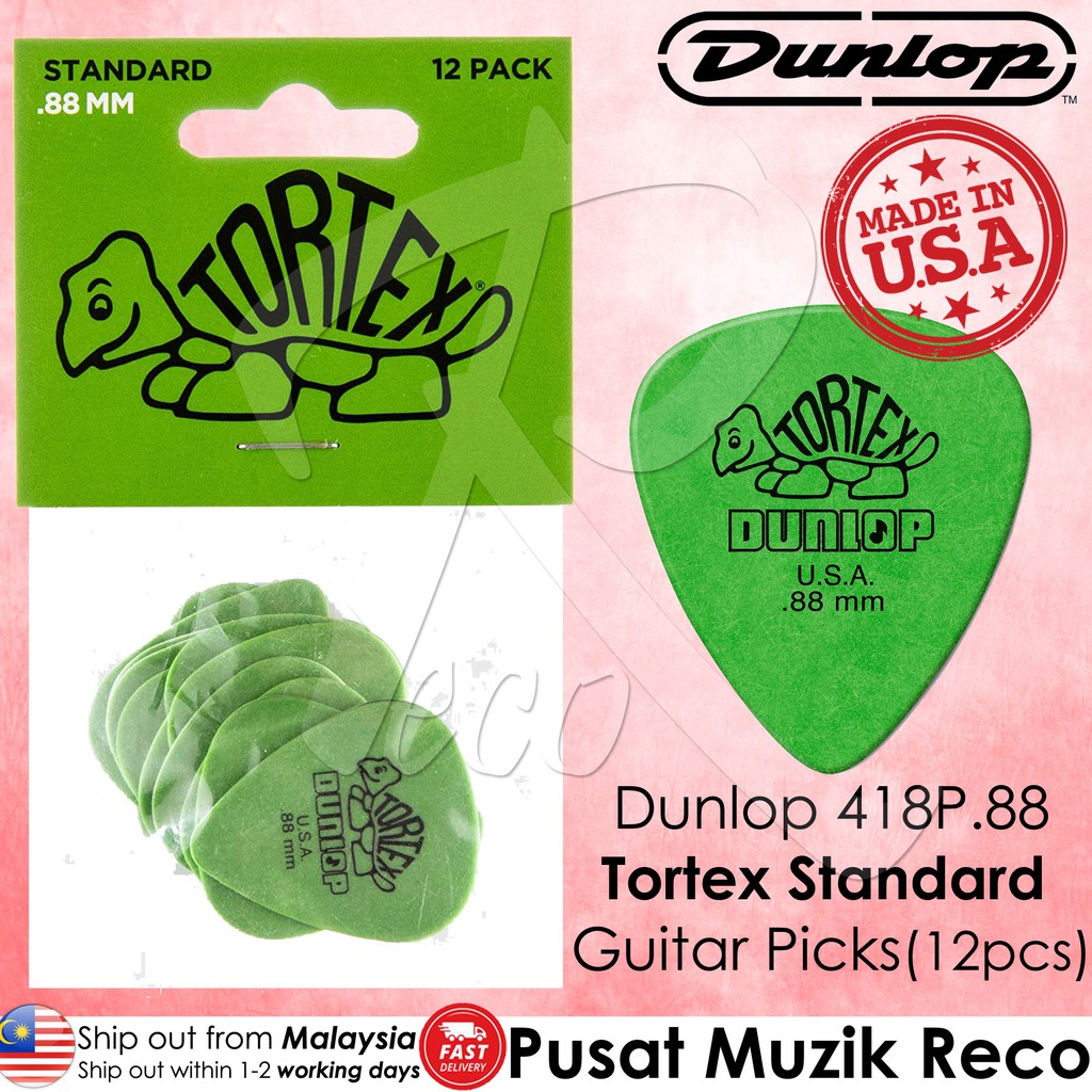 Dunlop 418P088 Tortex Standard 0.88mm Green Guitar Pick Pack (12pcs ...