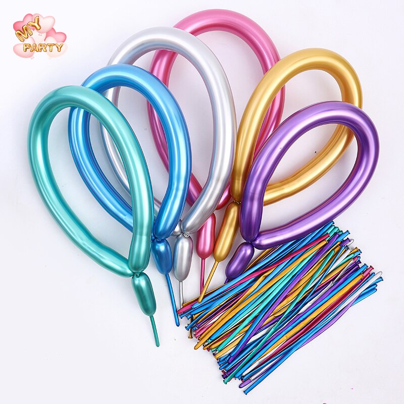 50Pcs Kids Balloon Chrome Long Balloon Latex Metallic Modelling Bown ...