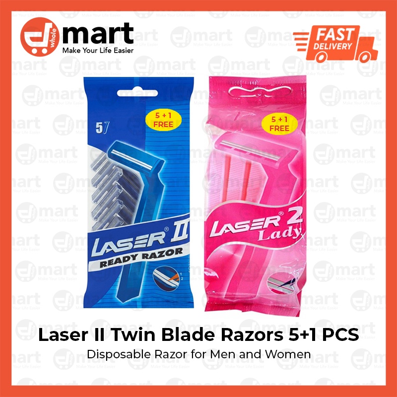 Laser II Twin Blade Razors 5+1 6pcs Disposable Razor for Men and Women ...
