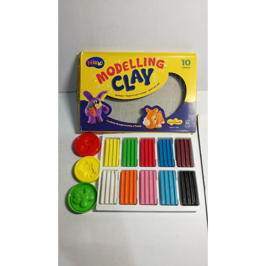 NIKKI 10 COLOURS FUN CLAY MODELLING CLAY WITH 3 MINI MOULDS (MD 100 M ...