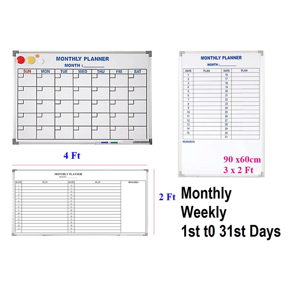 MONTHLY / WEEKLY Planning Board Magnetic Planner Whiteboard Aluminium ...