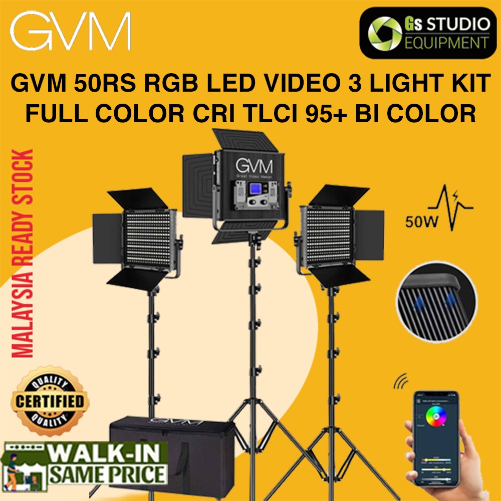 GVM 50RS RGB LED Video Light 3 Panel Kit Full Color 3200K-5600K ...