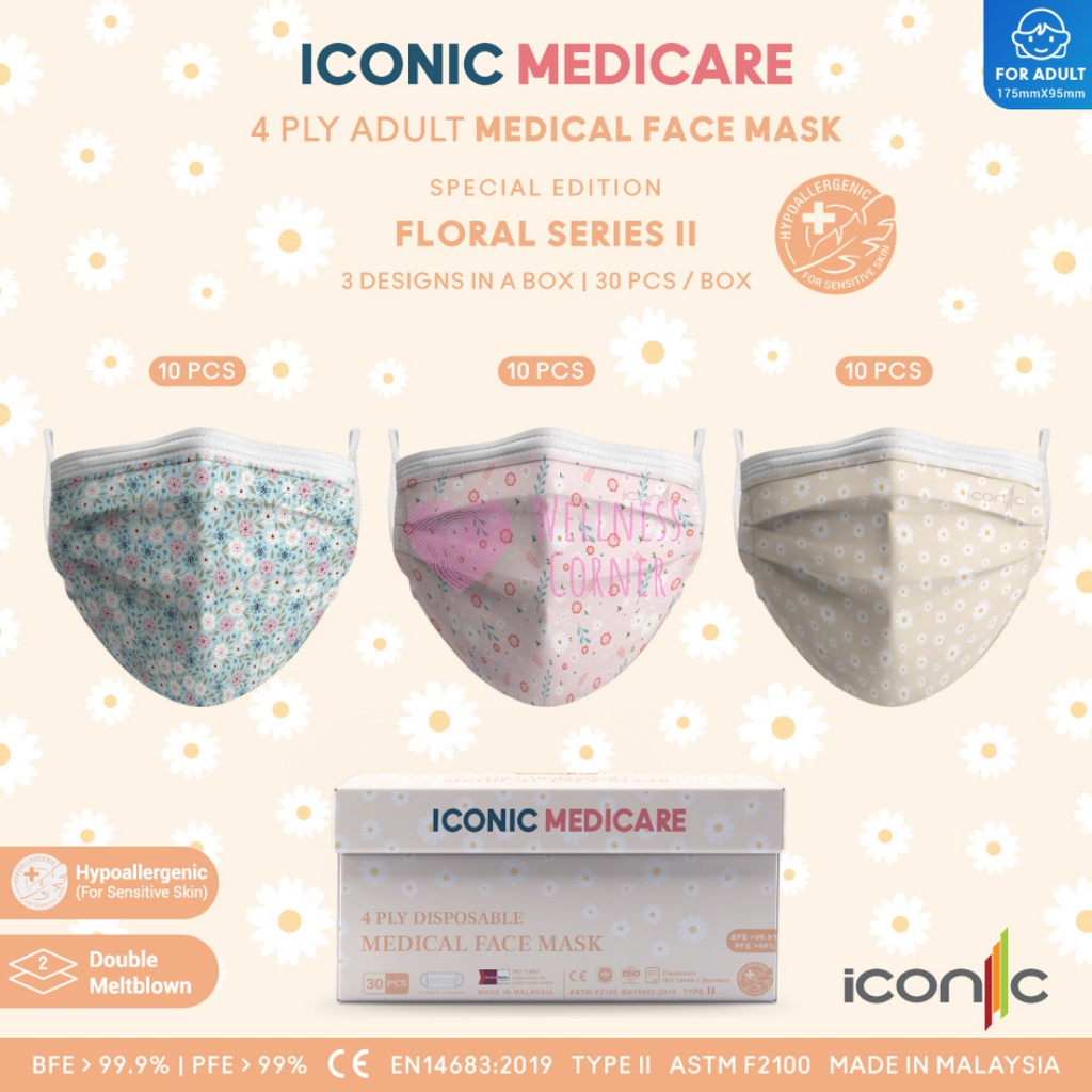 [EARLOOP] ICONIC Medicare Face Mask 4 PLY SPECIAL Edition FLORAL SERIES ...