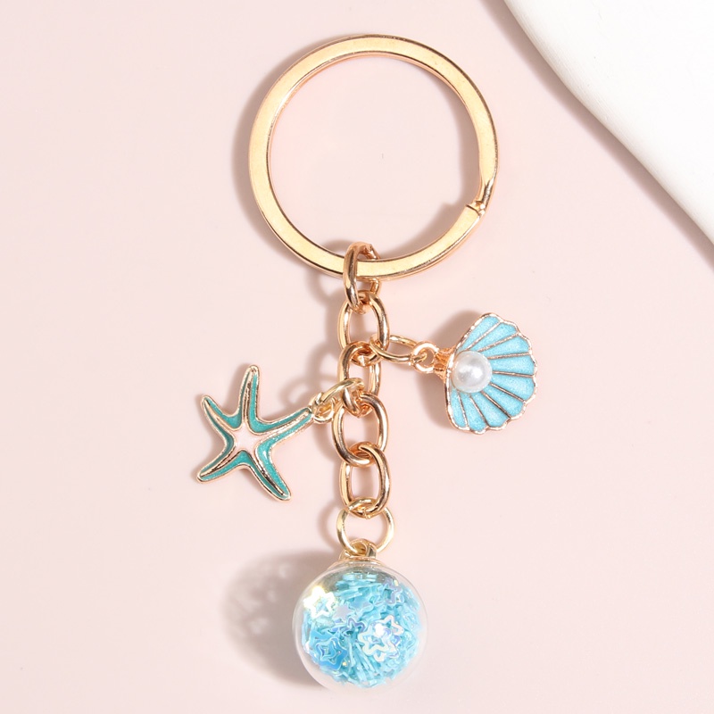 New Cute Enamel Keychain Shell Starfish Key Ring Pentagram Glass Beads ...