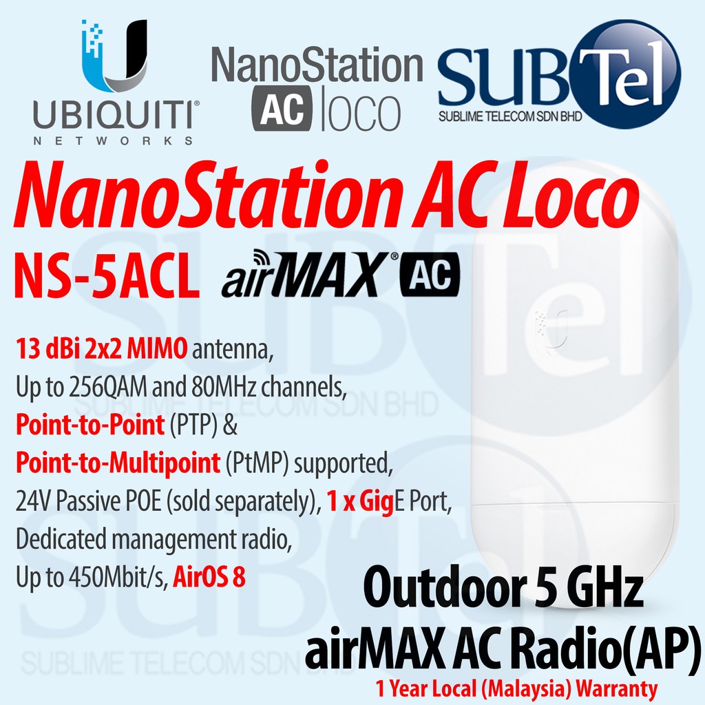 Loco5AC Ubiquiti Networks NanoStation Loco AC 5GHz Wireless PTP Bridge ...
