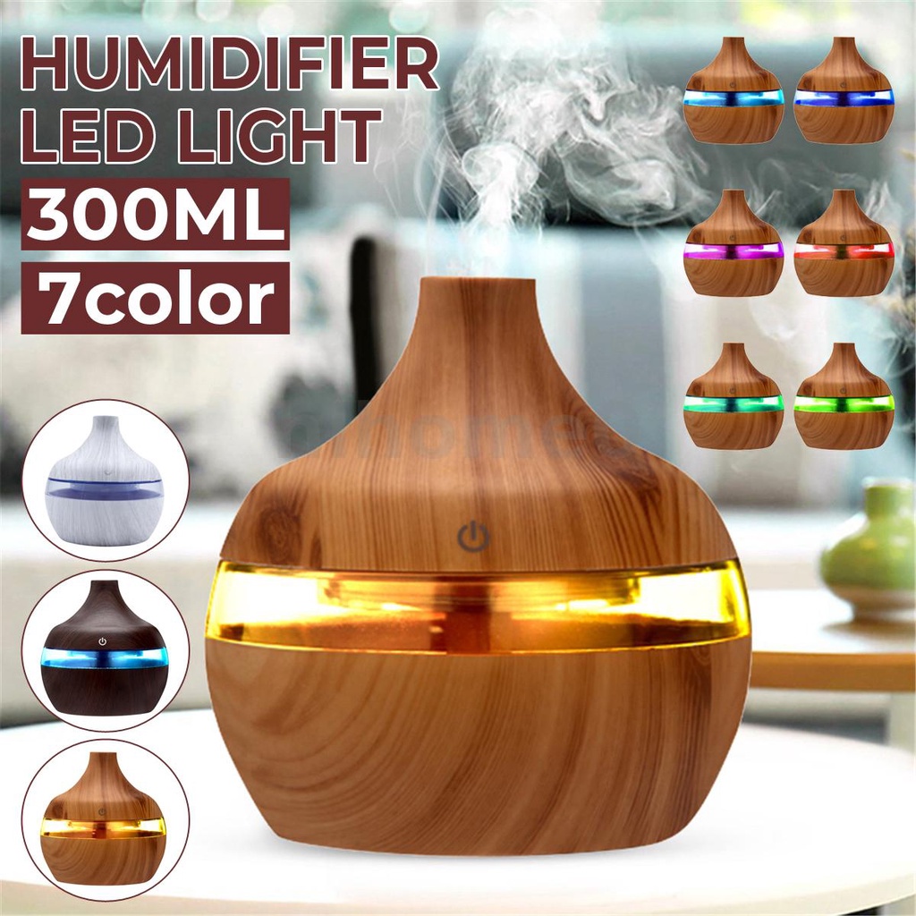 7 Color Changing LED Lights Electric Wood Grain Aroma Essential ...