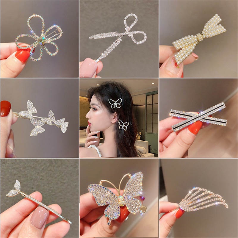 Summer Hairpin Korean Rhinestone Side Clip Bow Hairpin Headwear Girl ...