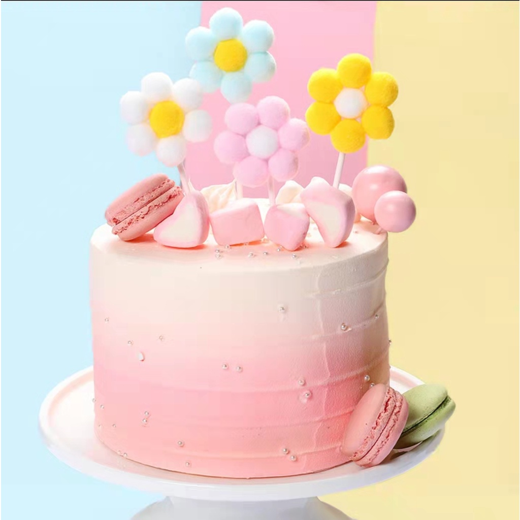 [WAWA] Cotton flower cake decoration topper 棉花毛球小花朵蛋糕插件 | Shopee Malaysia