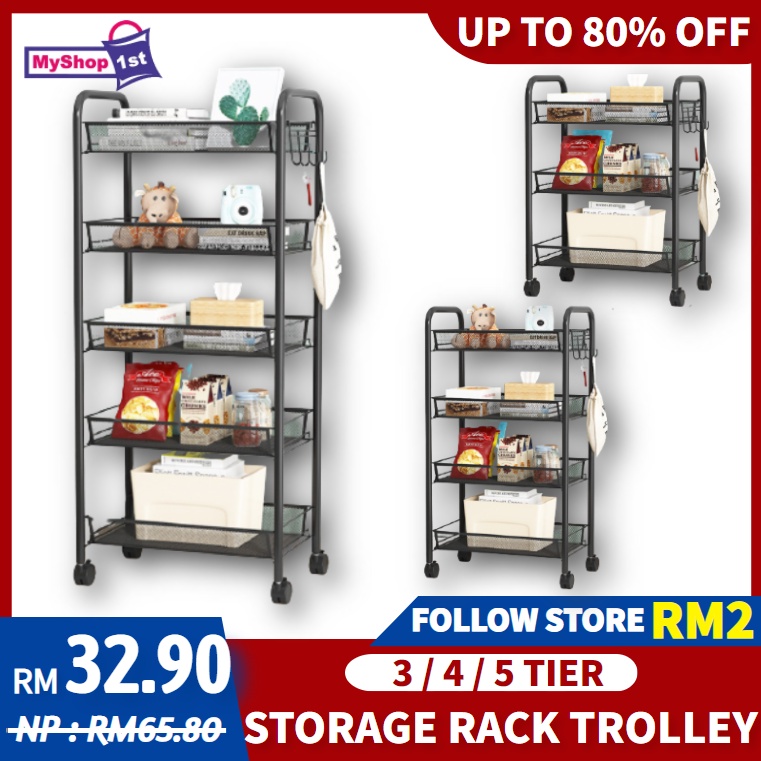 3 4 5 Tier Multipurpose Storage Rack Trolley Rack with Wheel | Shopee ...