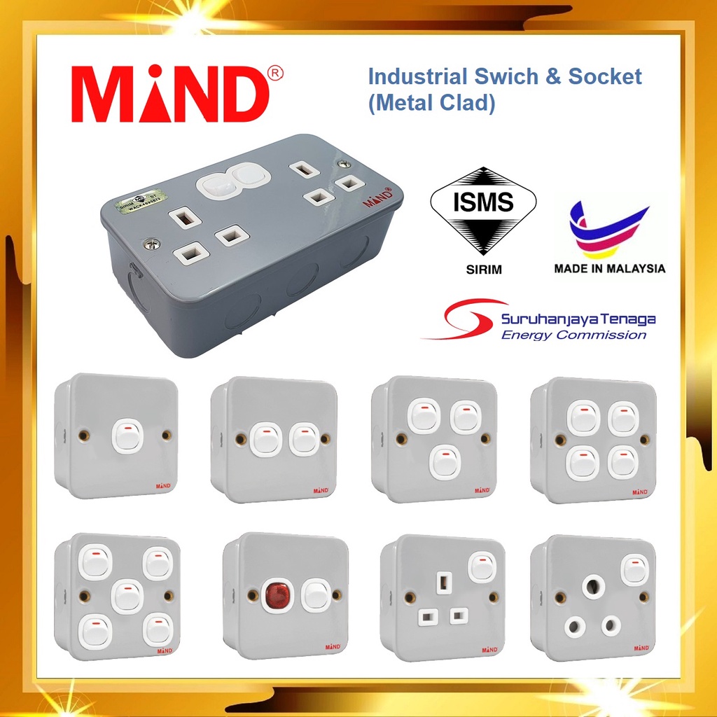 MIND 13A Industrial Switch Socket & Switch / Suis Besi / METAL CLAD ...
