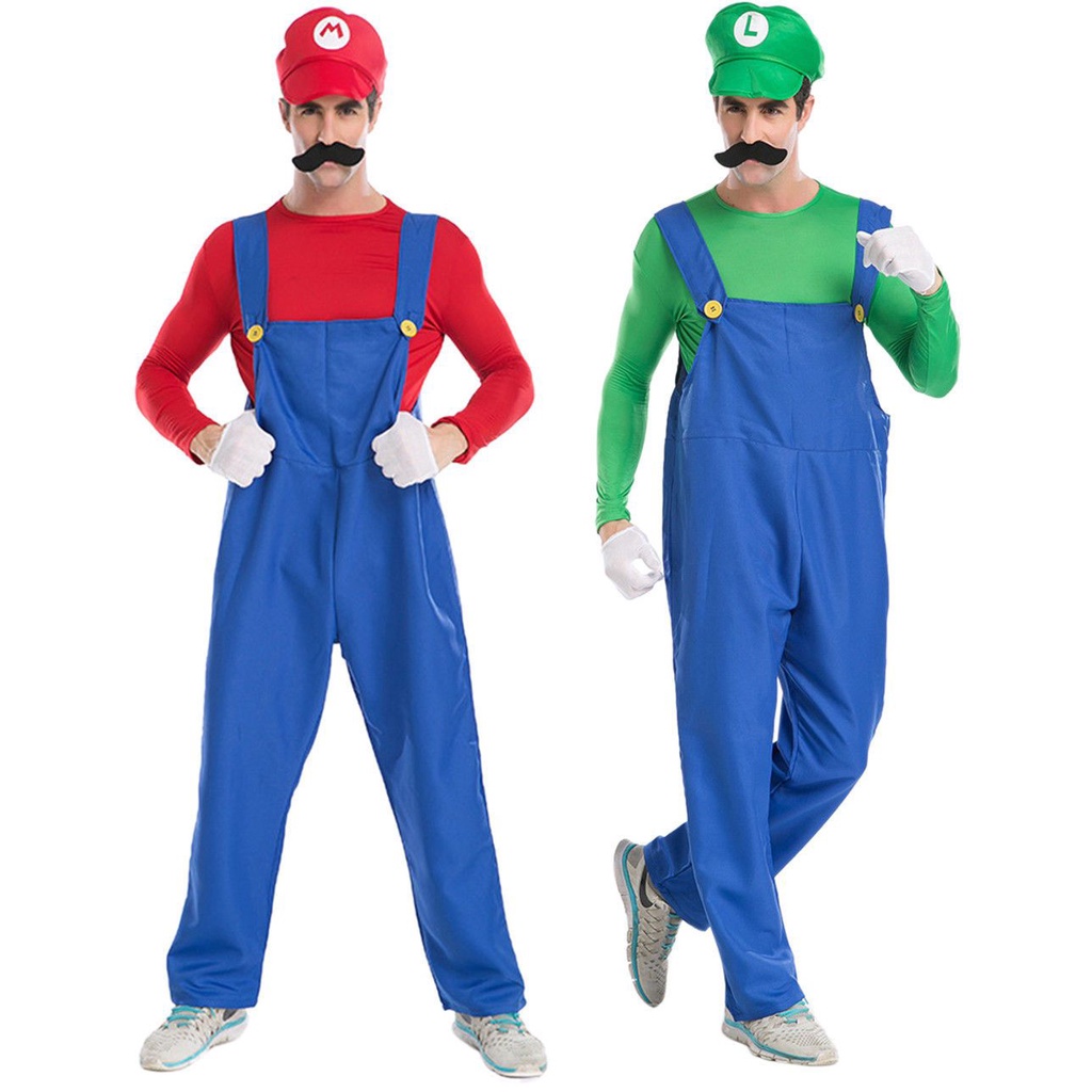 Bros Mario Super Luigi Plumber Workman Halloween Cartoon Cosplay Dress ...