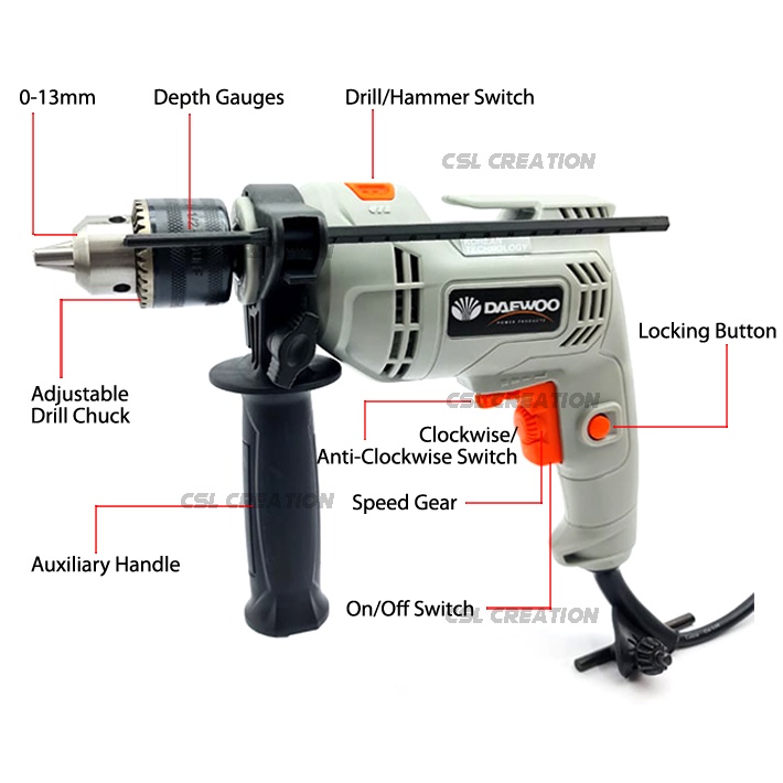 DAEWOO 44PCS Accessories 600W Electric Impact Hammer Drill DAID600/45C ...