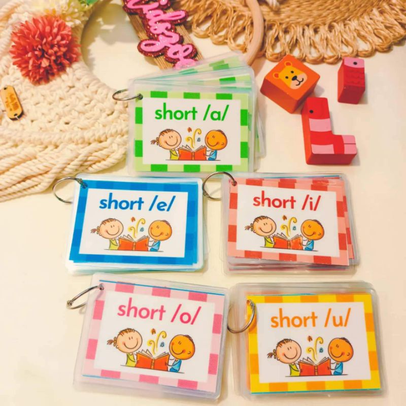 CVC short vowels 100 pcs long vowels 85 pcs laminated flash cards educational reading vocabulary ...