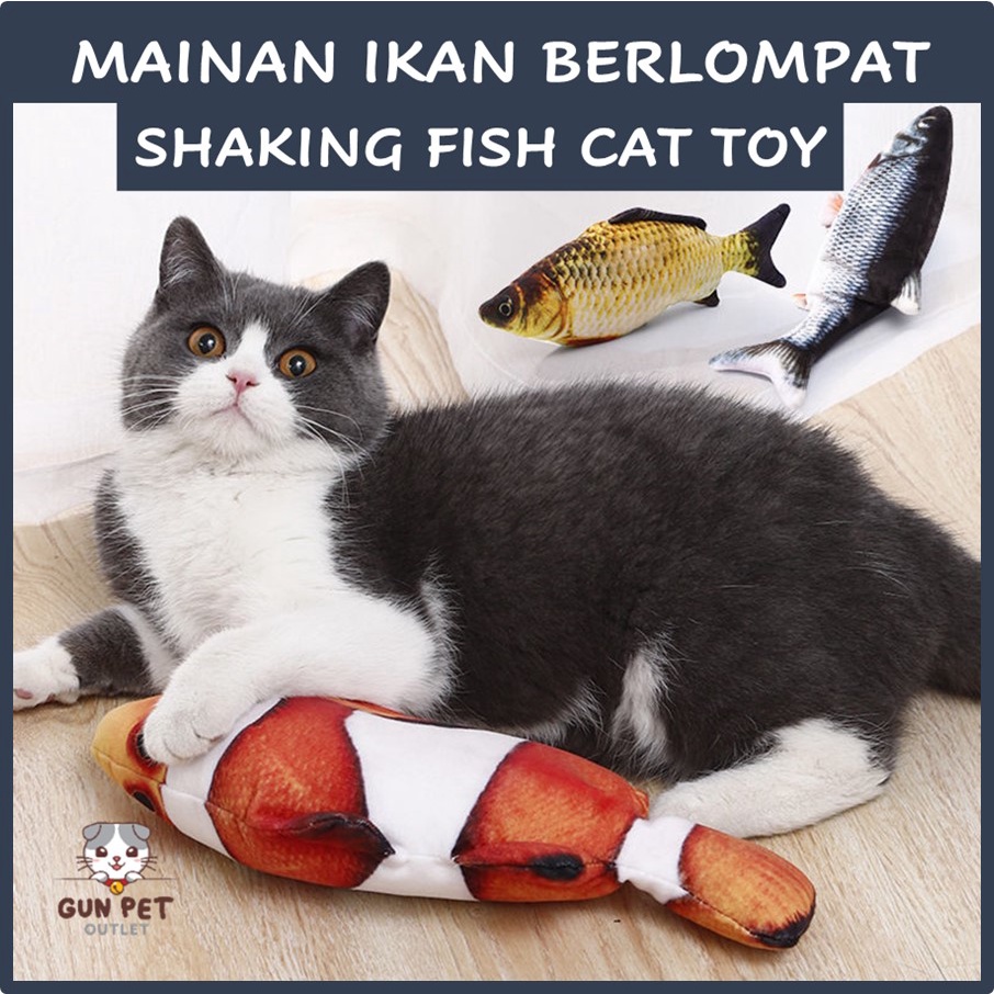 GUN PET Toy Cat Toy Teaser Electric Shaking Fish USB Rechargeable Ikan ...