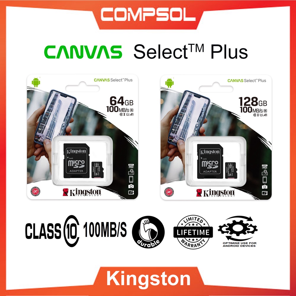Kingston Memory Card SD Card Canvas Select Plus Class 10 100MB/s For smartphone/dashcam/ipcam ...