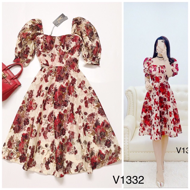Floral dress with flared sleeves V1332 - DVC officially distributed (with real photos of the ...