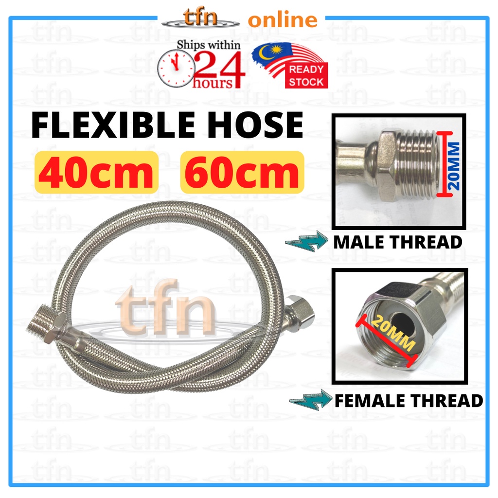 40cm/60cm Stainless Steel Flexible Hose, Bathroom Kitchen hose Male ...