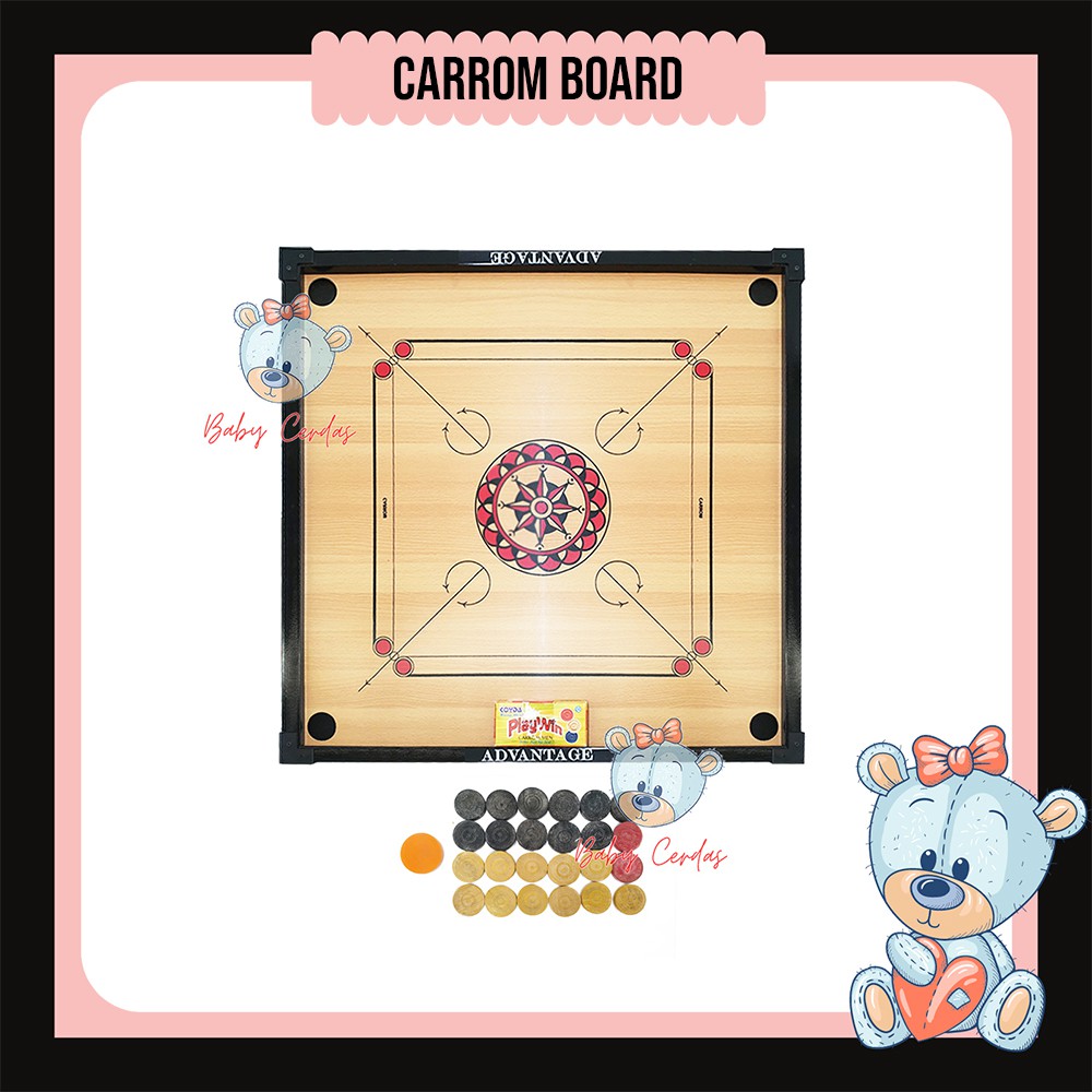 Classic Wooden Carrom Board 80cm with Carrom Men and Striker Family ...