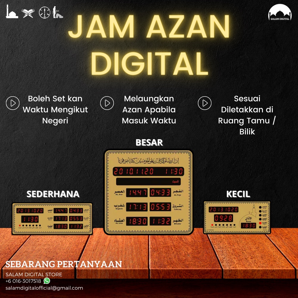 Jam Azan Digital / Jam Waktu Solat / Muslim Digital Clock / Jam Azan ...