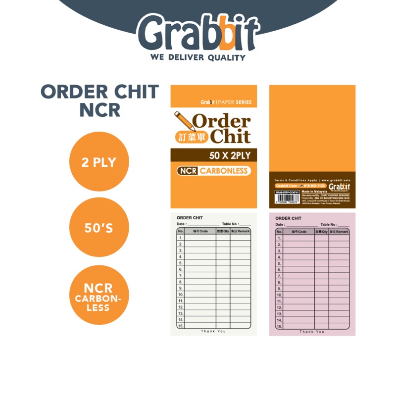 GRABBIT Order Chit 2ply NCR Carbonless 50's for Restaurants | Shopee ...